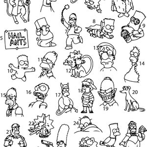 Pre-made Ready to Use the Simpsons Hand Poke Flash Tattoo Stencils Set ...