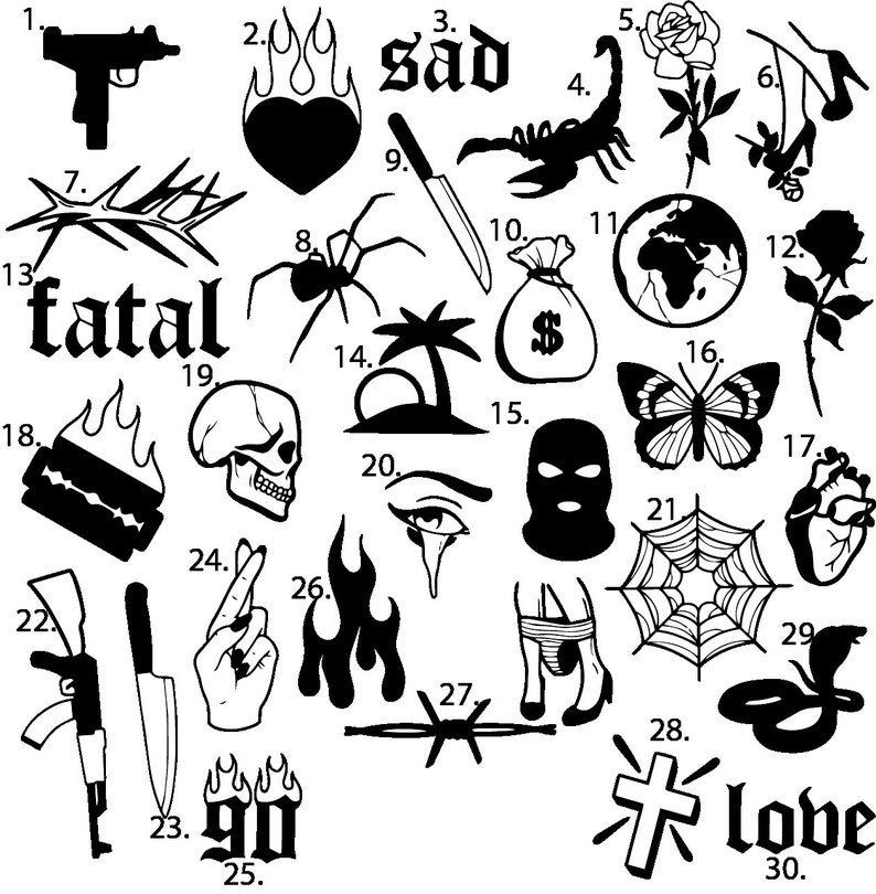 Pre-made Ready to Use Flash Tattoo Stencils Set of 4 - Etsy