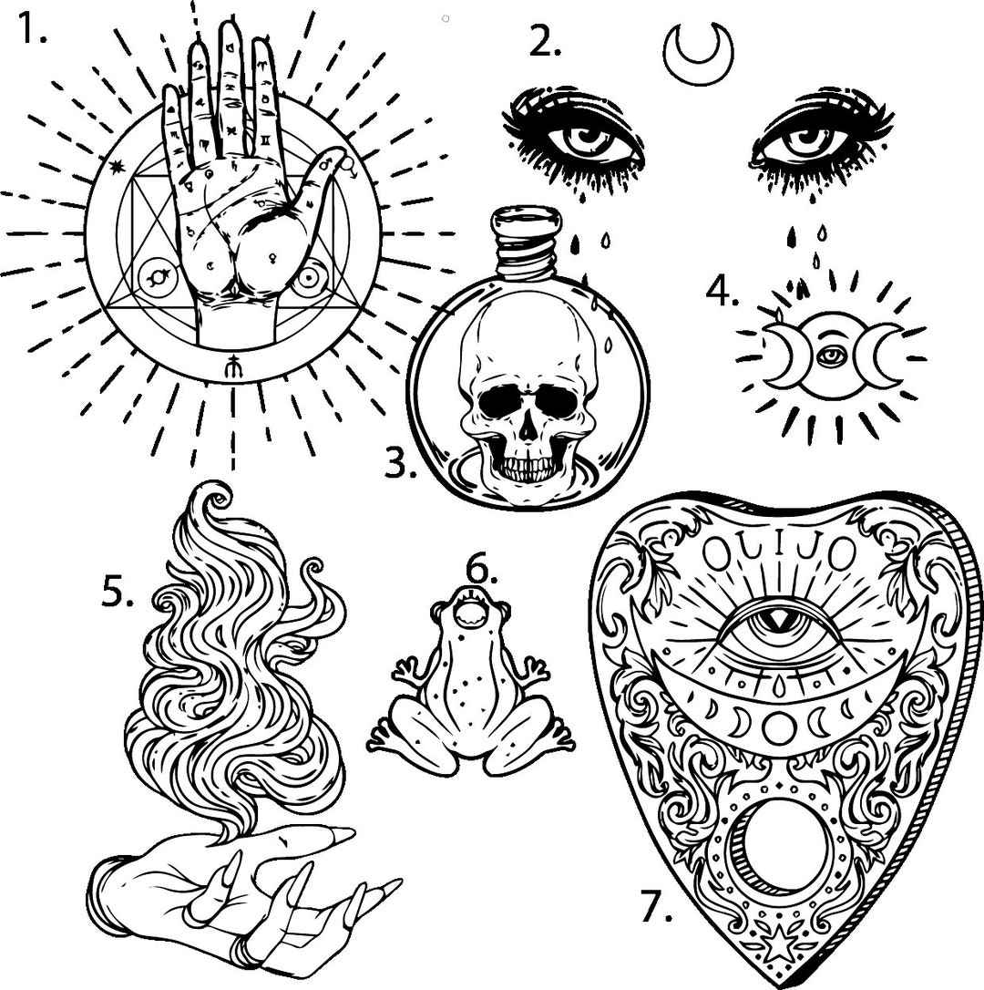 Pre-made Ready to Use Witch Flash Tattoo Stencils Set of 4 - Etsy