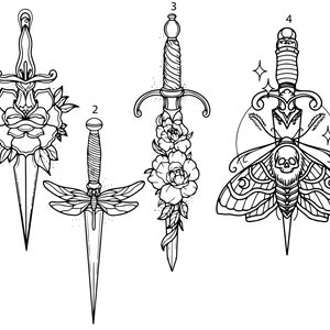 Pre-cut Ready to Use Hand Poke Dagger Butterfly Flower Tattoo Stencils ...