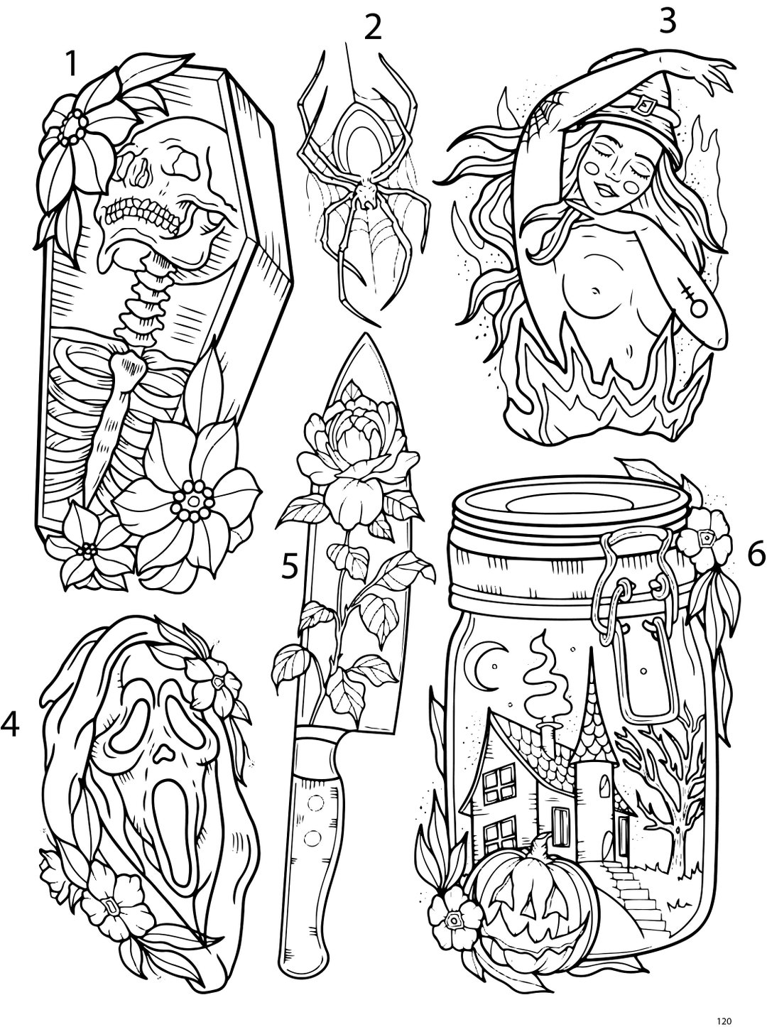 Pre-made Ready to Use Halloween, Spooky, Horror Flash Tattoo Stencils ...