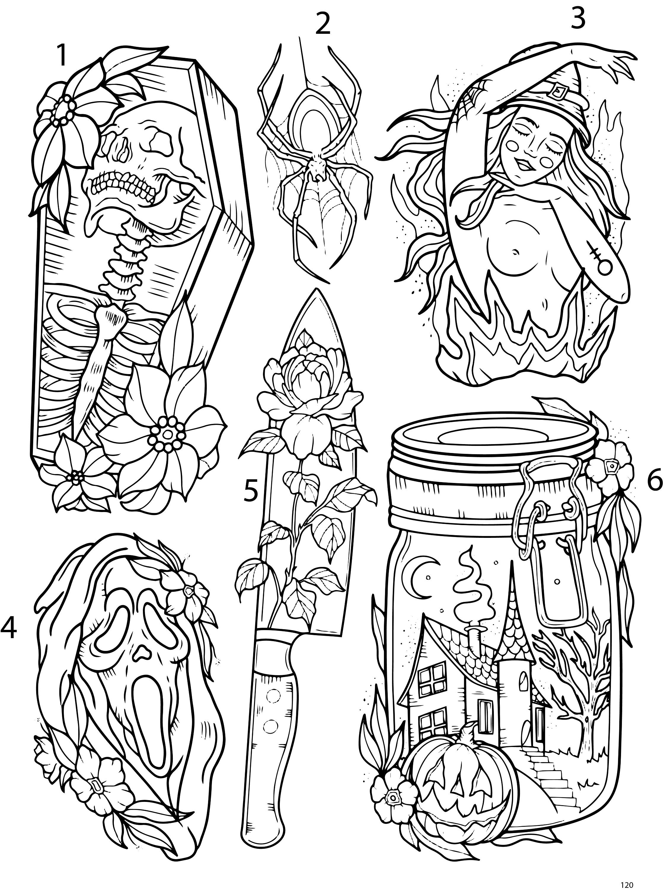 Horror Stencil Tattoo Flash Outlines