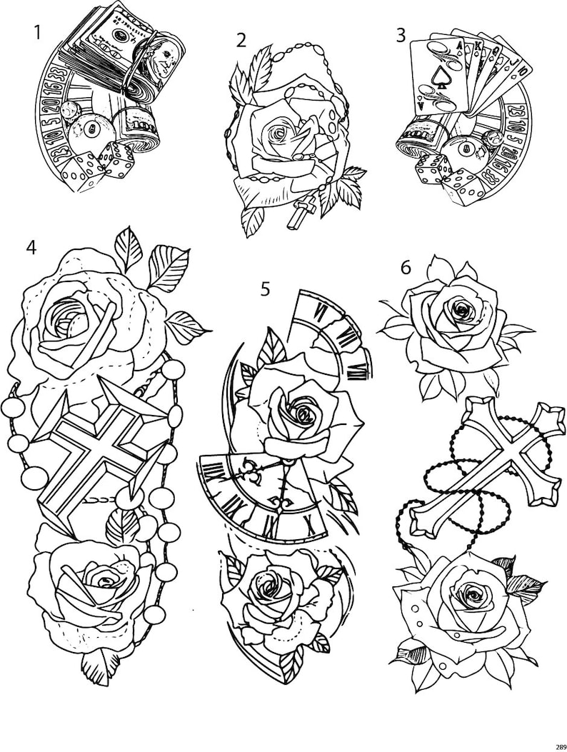 Pre-made Ready to Use Flash Rose Cross Gambling Cards Tattoo - Etsy