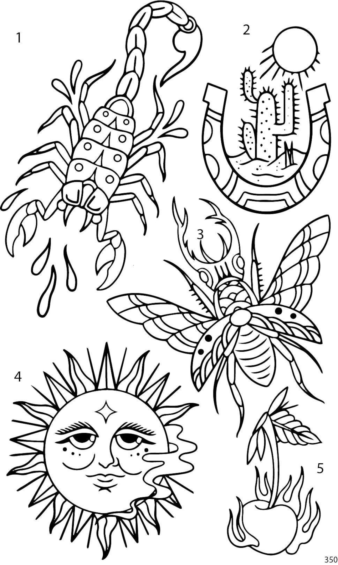 Pre-made Ready to Use Flash Tattoo Stencils Set of 4 - Etsy