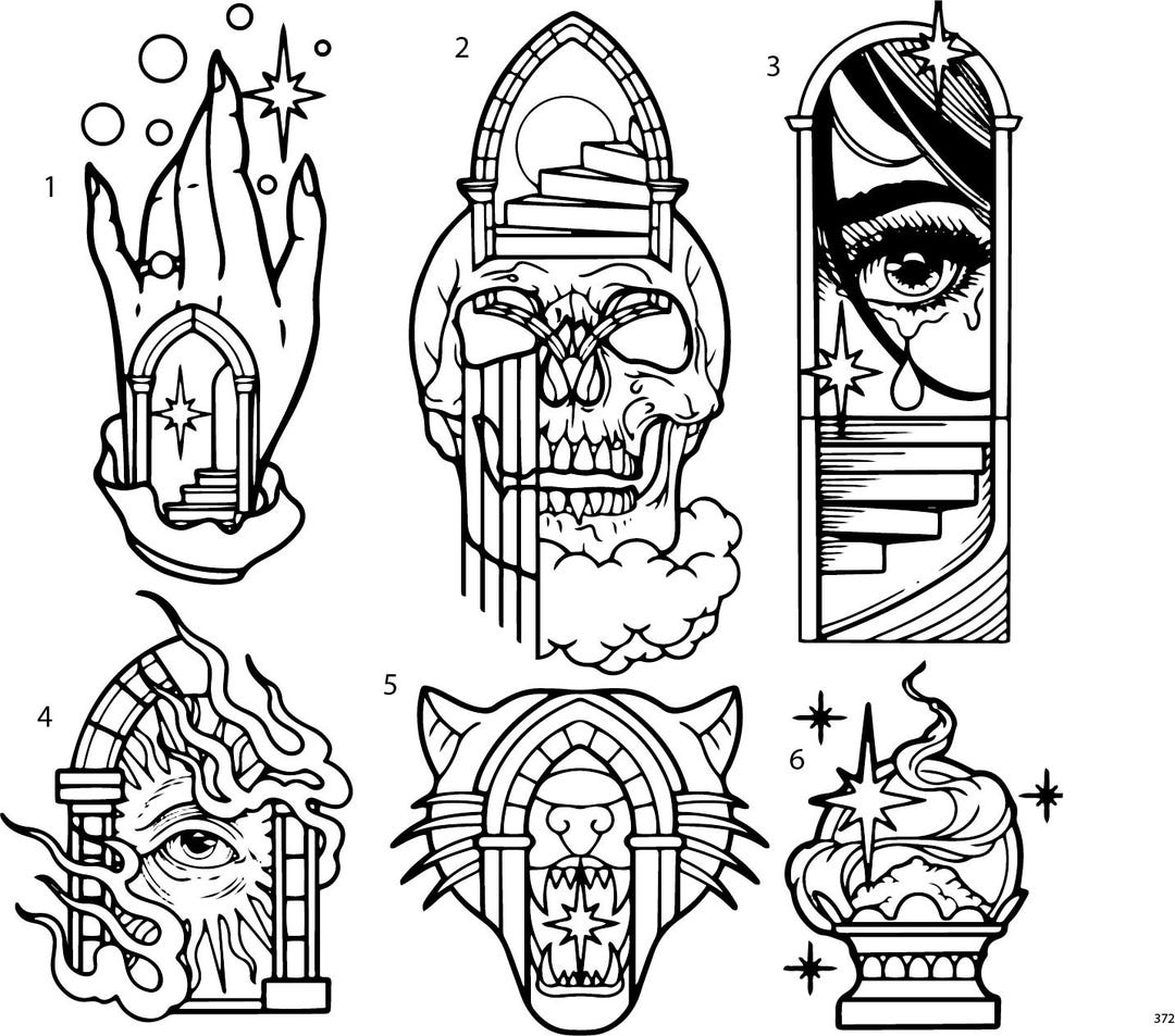 Pre-made Ready to Use Flash Tattoo Stencils Set of 4 - Etsy
