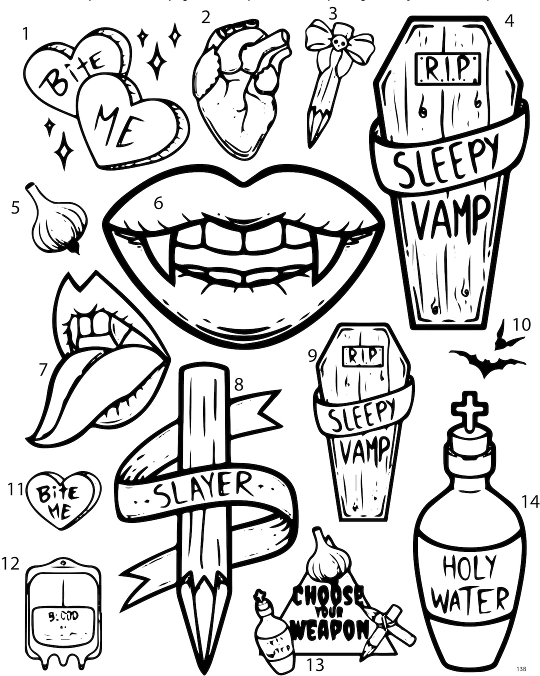 Pre-made Ready to Use Girly Witchy Spooky Hand Poke Flash Tattoo ...