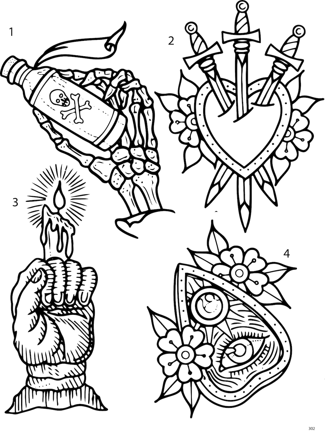 Pre-cut Ready to Use Hand Poke Poison Bottle Dagger Heart Ouija Tattoo ...