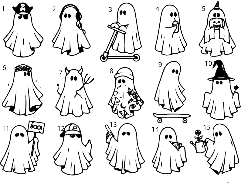 Pre-made Ready to Use Cute Ghost Flash Tattoo Stencils Set of 4 - Etsy