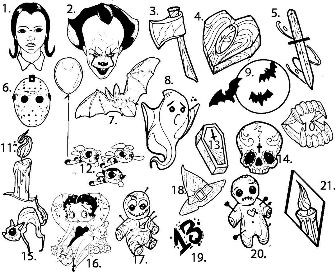 Pre-made Ready to Use Halloween, Spooky, Horror Flash Tattoo Stencils ...