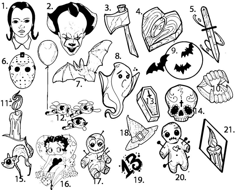 Pre-made Ready to Use Halloween, Spooky, Horror Flash Tattoo Stencils Set of 4 - Etsy