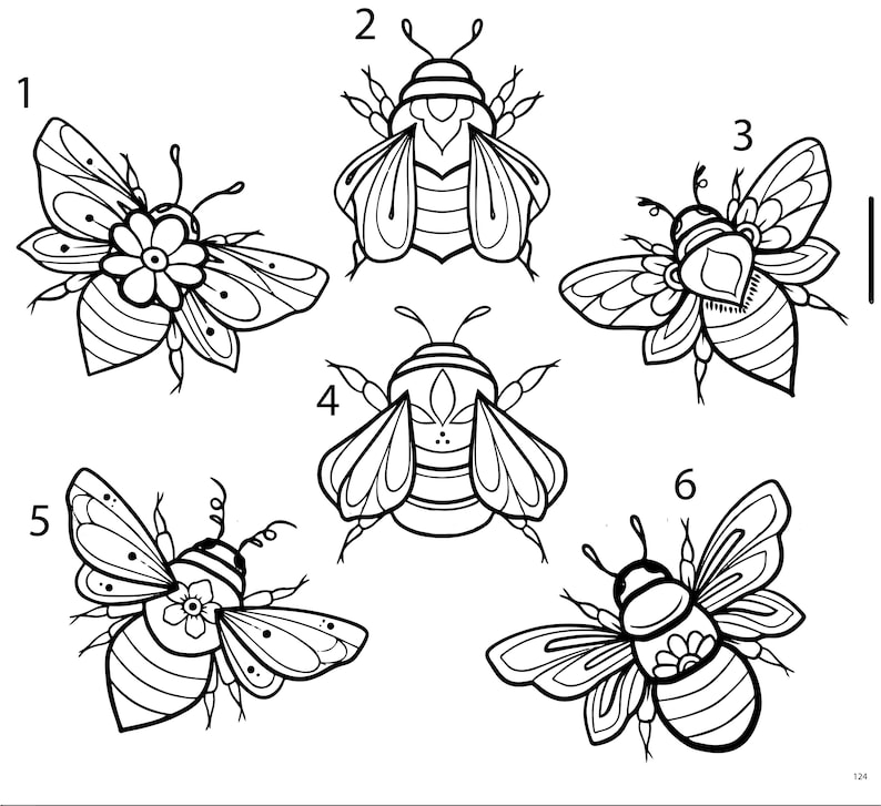 Pre-cut Ready to Use Bug Bumble Bee Tattoo Stencil Designs Set of 4 - Etsy