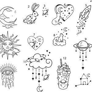 Pre-made Ready to Use Girly Heart Moon Sun Mandala Flash Tattoo ...