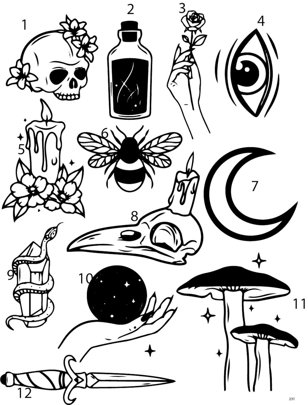 Pre-made Ready to Use Spooky Halloween Witch Scary Flash Tattoo ...