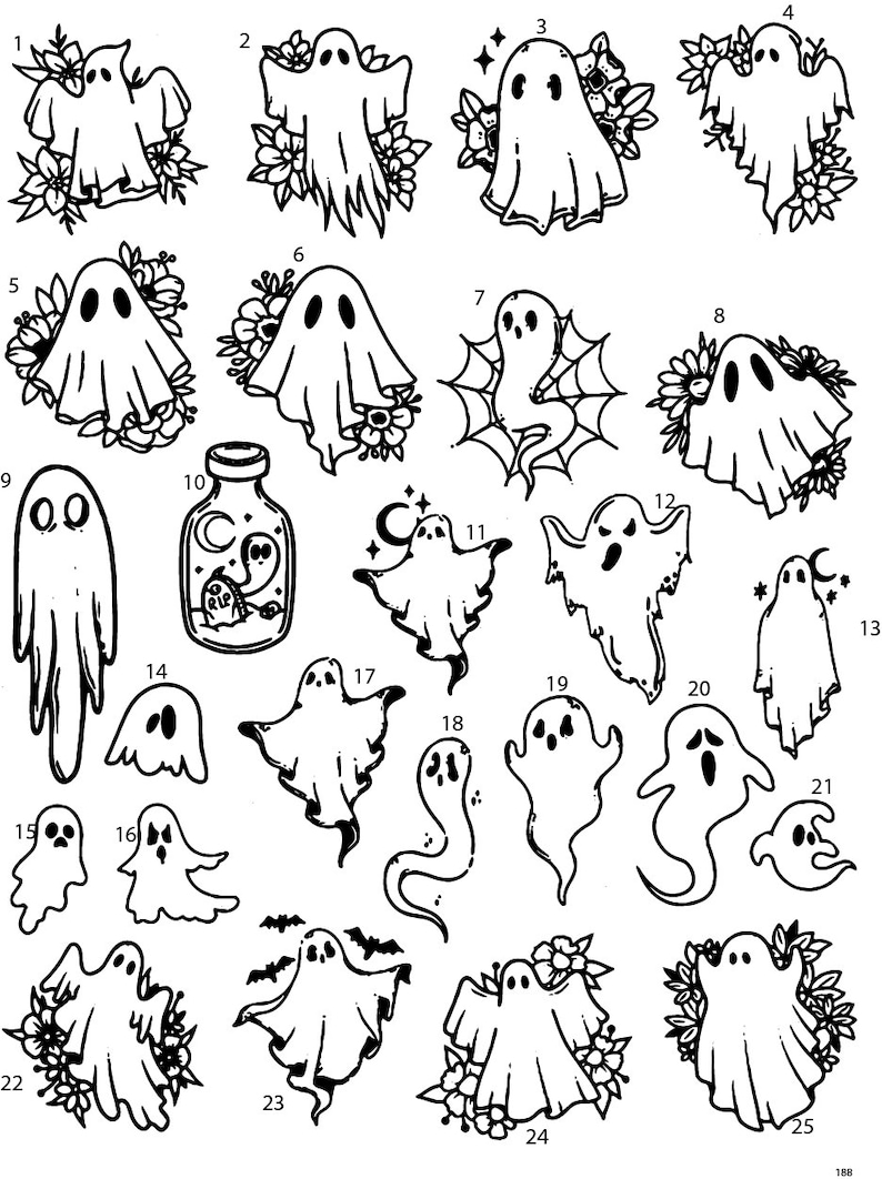Pre-made Ready to Use Cute Ghost Flash Tattoo Stencils Set of 4 - Etsy