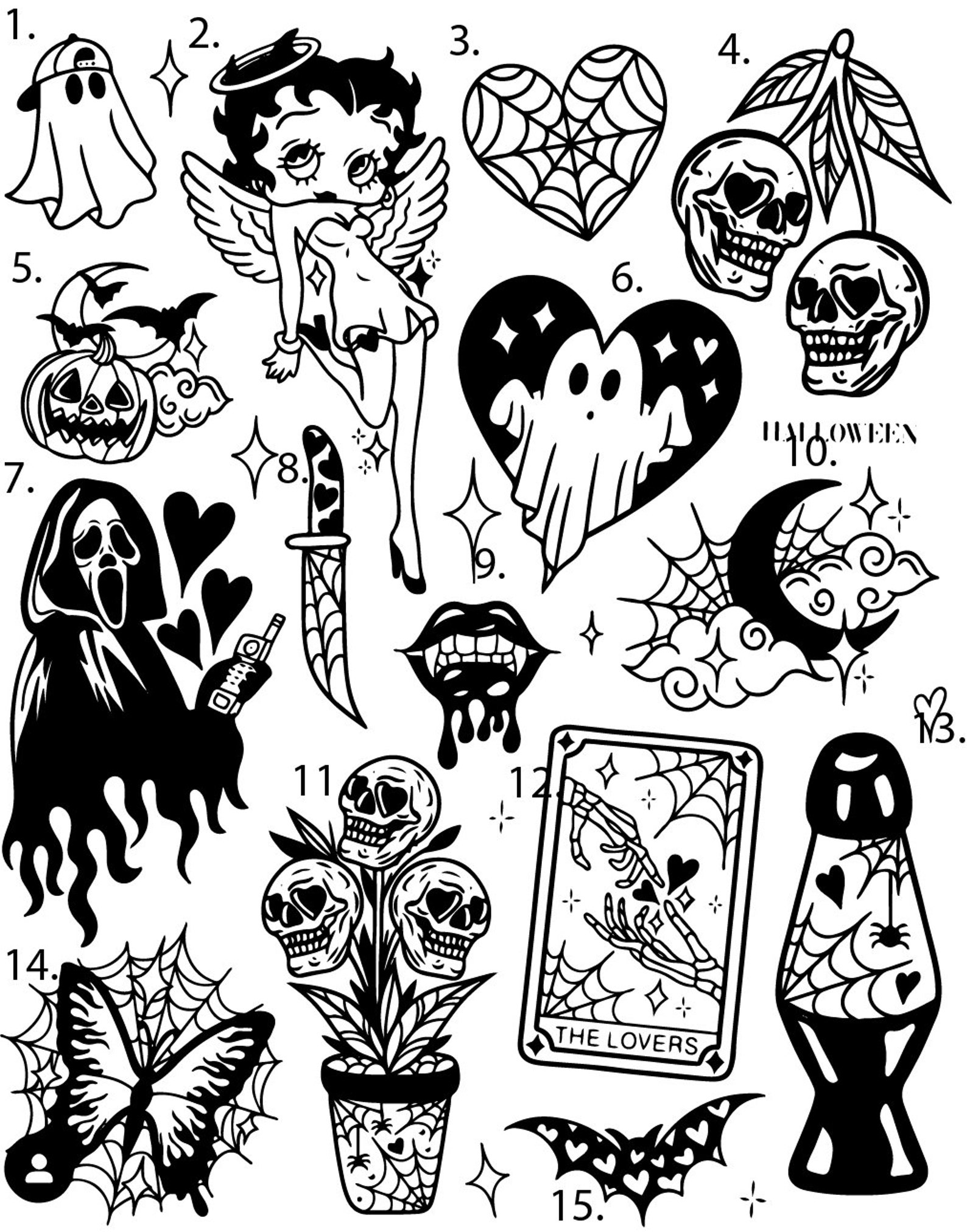 Pre-made Ready to Use Spooky Halloween Witch Scary Flash Tattoo ...