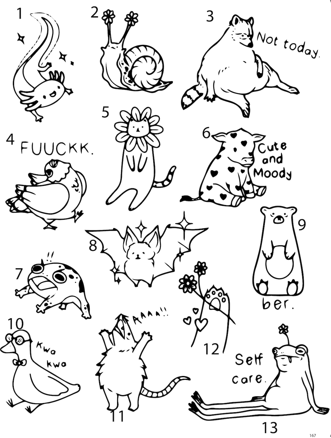 Funny Animals Flash Tattoo Stencils: Love Yourself Set of 4 - Etsy