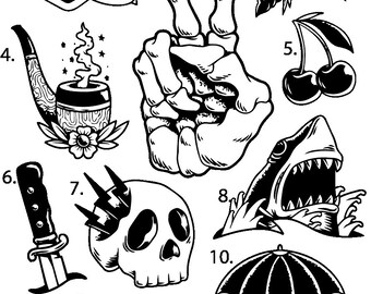 Pre-made Ready to Use Witch Flash Tattoo Stencils Set of 4 - Etsy
