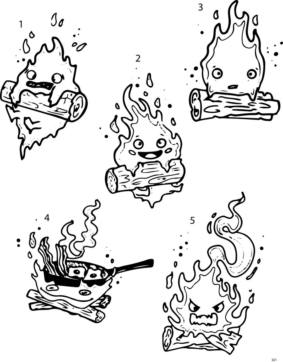 Pre-made Ready to Use Hand Poke Campfire Emotions Tattoo Stencils Set ...