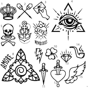 Pre- Made Ready to Use Skull Tiny Face Tattoo Stencils Set of (4) - Etsy