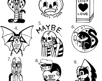 Pre-made Ready to Use Skeleton Lips Sunflower Rose Star Flash Tattoo ...