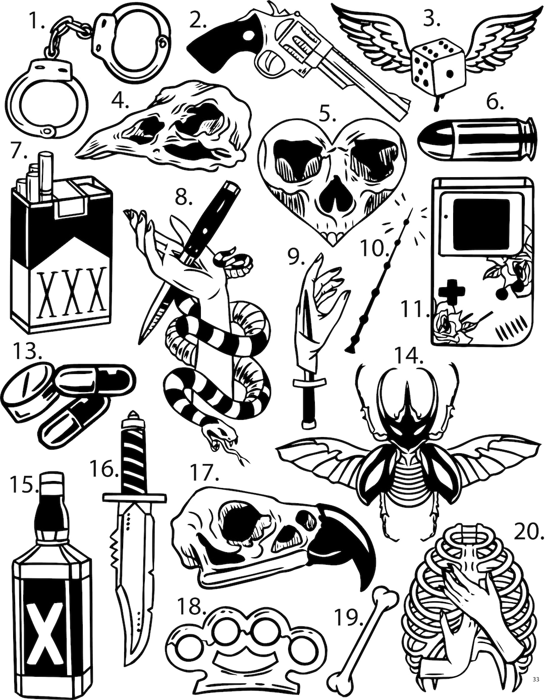 Pre-made Ready to Use Flash Tattoo Stencils Set of 4 - Etsy