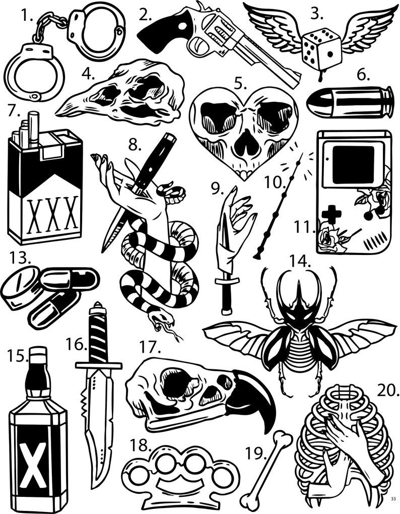 Pre-made Ready to Use Flash Tattoo Stencils Set of 4 - Etsy
