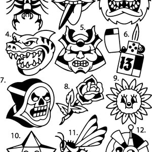 Pre-made Ready to Use Skeleton Lips Sunflower Rose Star Flash Tattoo ...