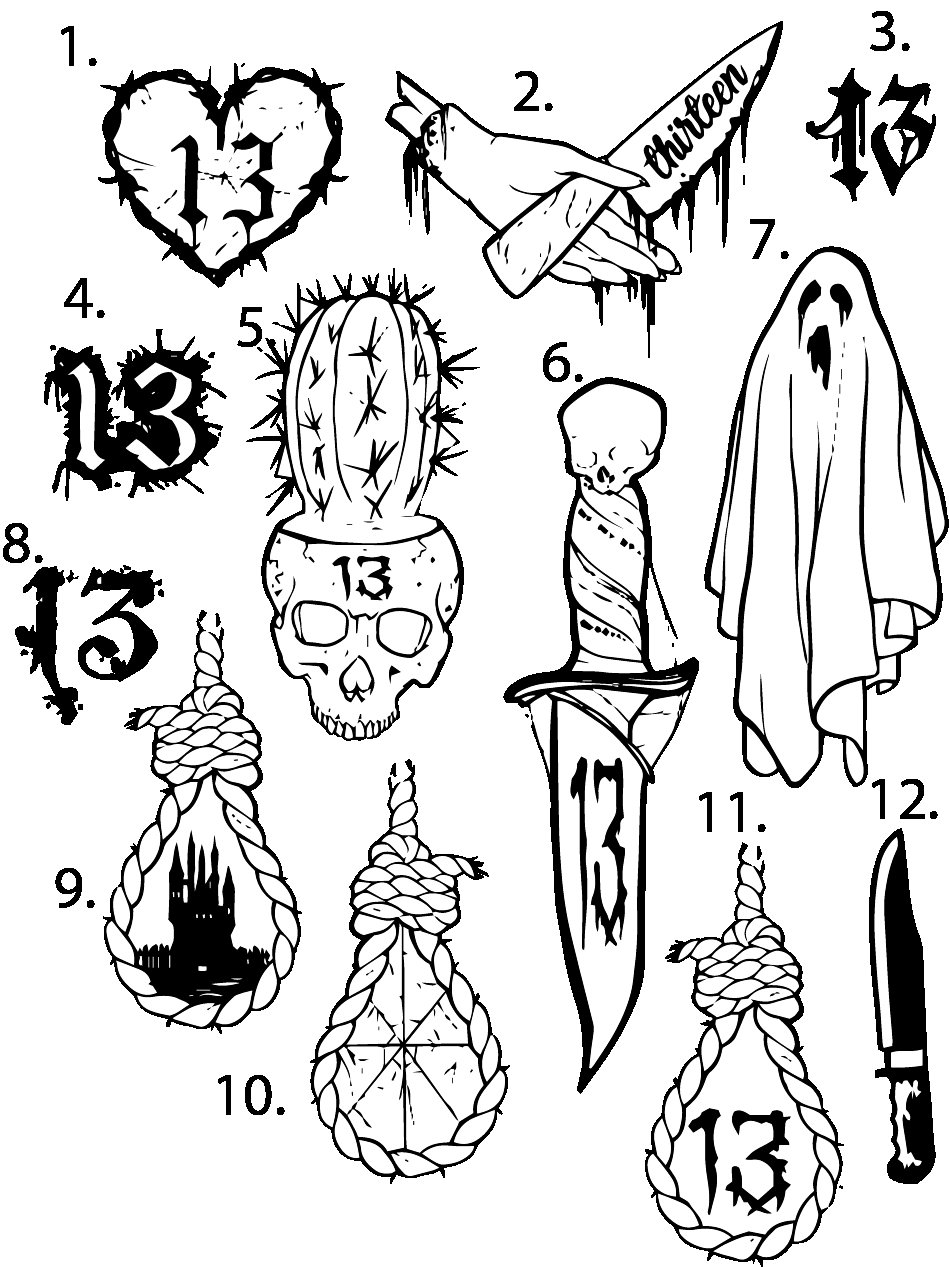 Pre-made Ready to Use Flash Halloween / Friday 13th Tattoo Stencils Set ...