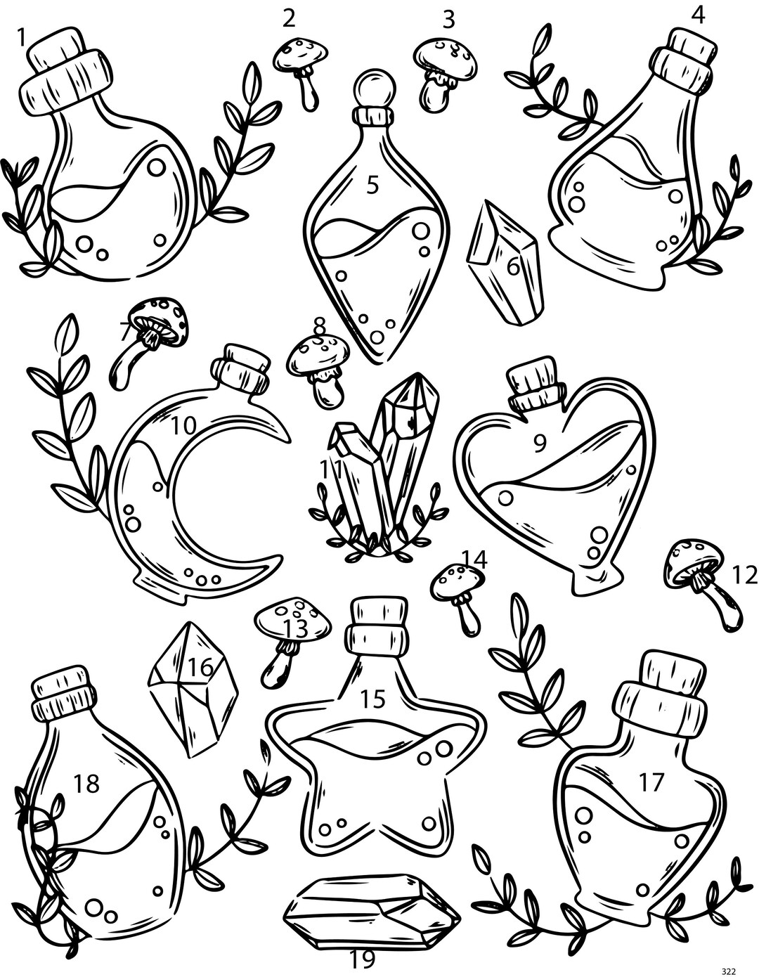 Pre-made Ready to Use Hand Poke Potion Bottles Mushrooms Crystal Tattoo ...