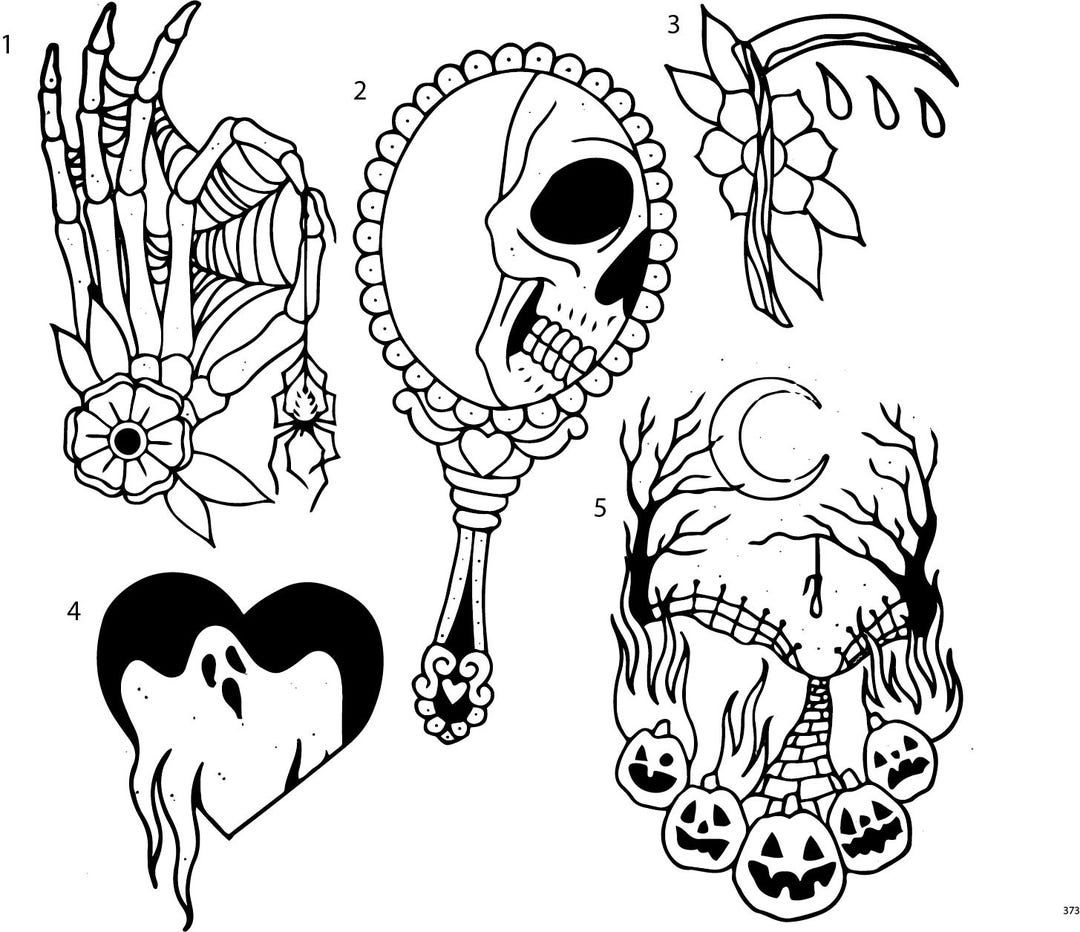 Pre-made Ready to Use Halloween, Spooky, Horror Flash Tattoo Stencils ...