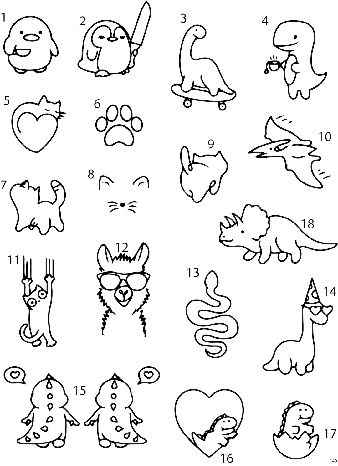Pre-made Ready to Use Cute Dinosaur Animal Flash Tattoo Stencils Set of ...