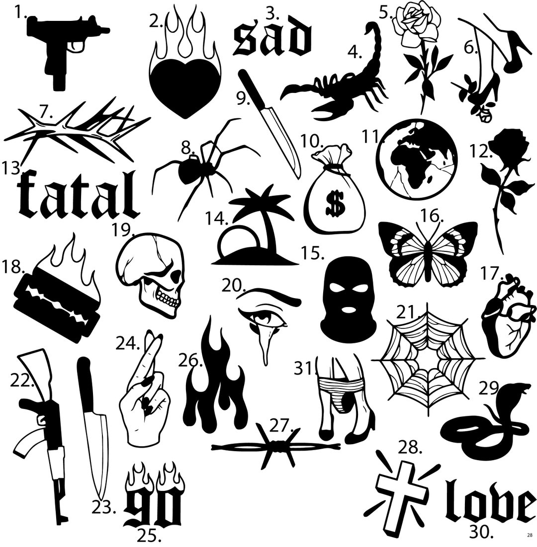Pre-made Ready to Use Flash Tattoo Stencils Set of 4 - Etsy