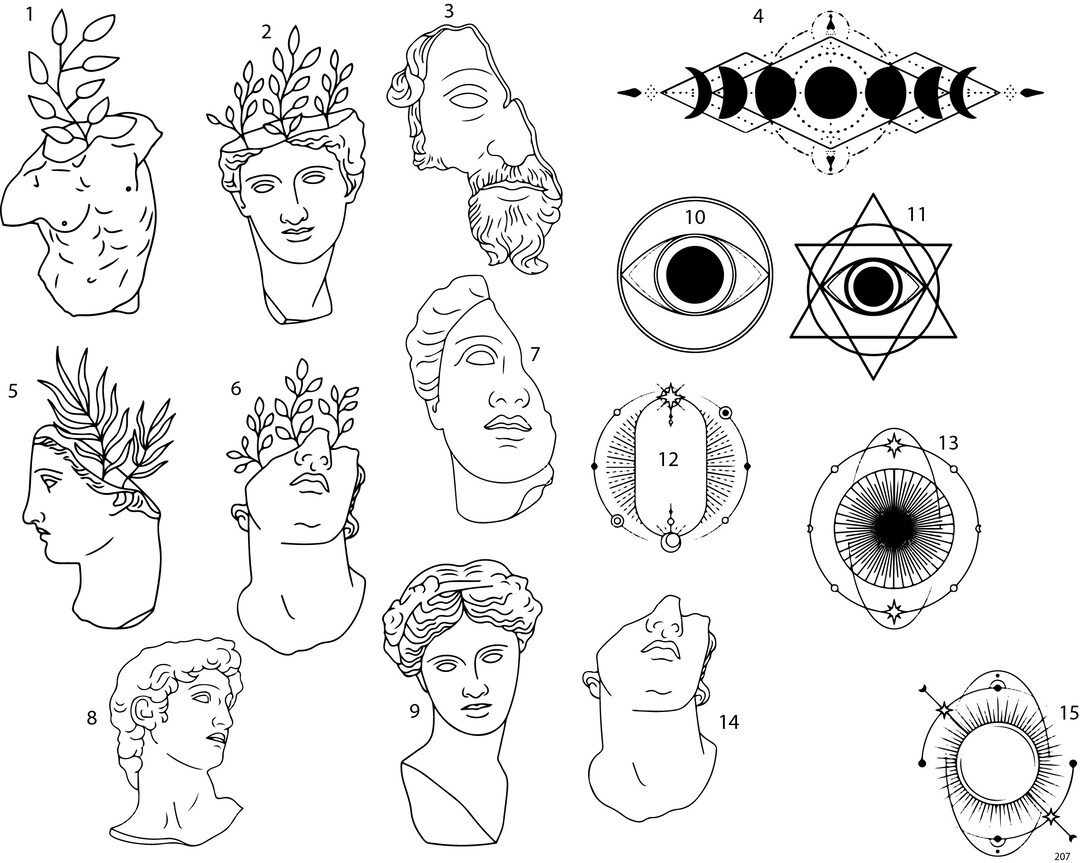 Pre- Made Ready to Use Girly Rome Stone Heads Hand Poke Tattoo Stencils ...