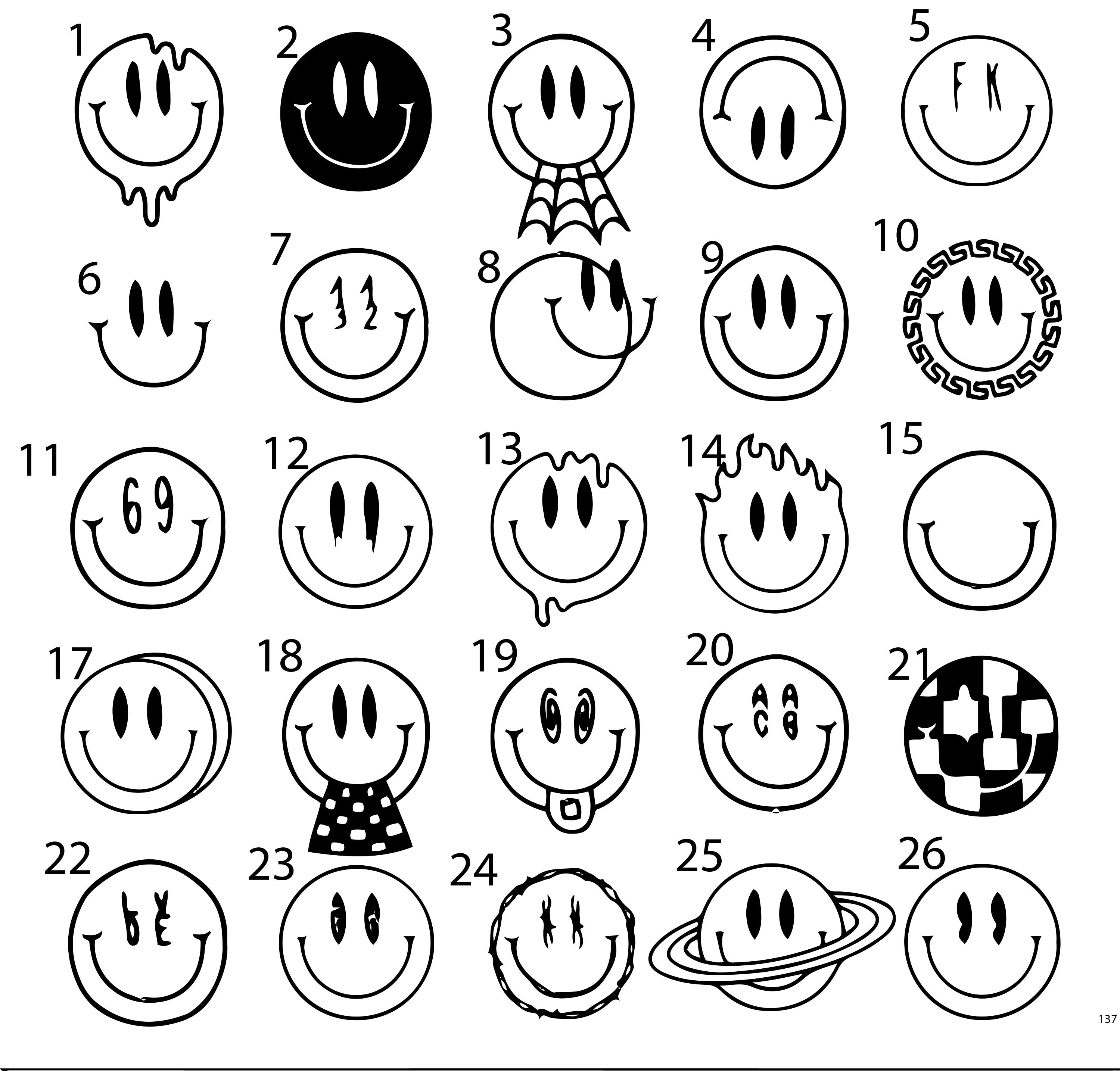 Pre-cut Ready to Use Smiley Face Tattoo Stencil Design Set of ( 4 ) - Etsy