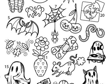 Pre-made Ready to Use Goth Witchy Flash Tattoo Stencils Set of 4 - Etsy