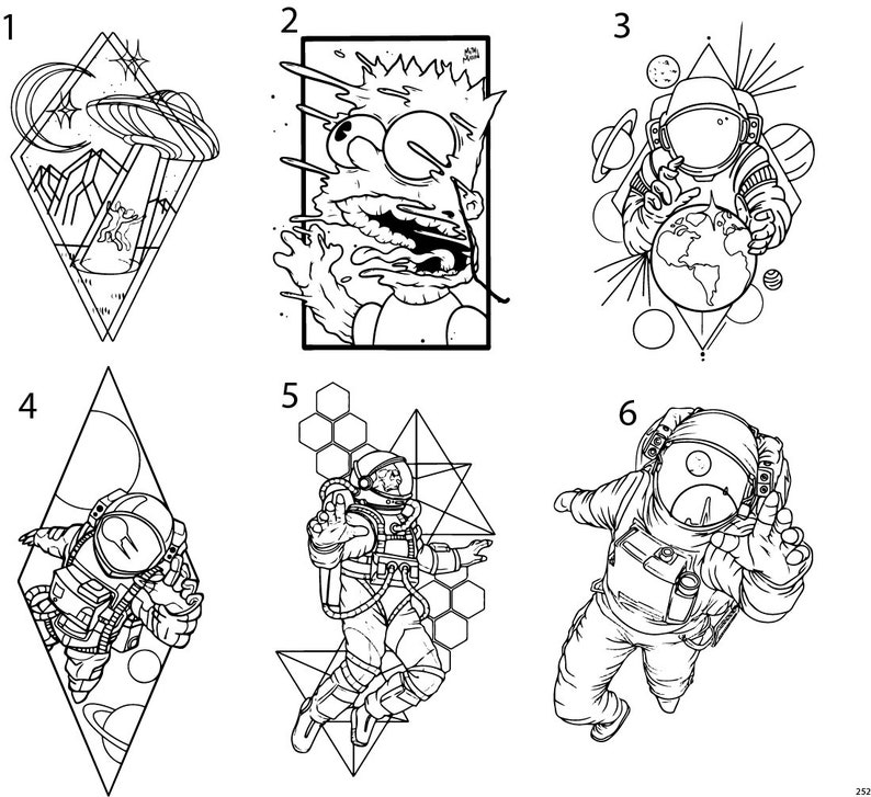 Pre-made Ready to Use Outer Space Astronaut Psychedelic Flash Tattoo ...