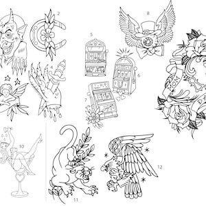 Tattoo Stencils: Angels, Pinup, Casino, Devil, Flower - Set of 4 - Etsy