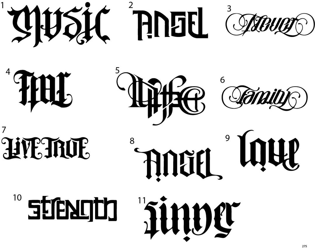 Pre-made Ready to Use Asymmetrical Ambigrams Flash Tattoo Stencils Set ...