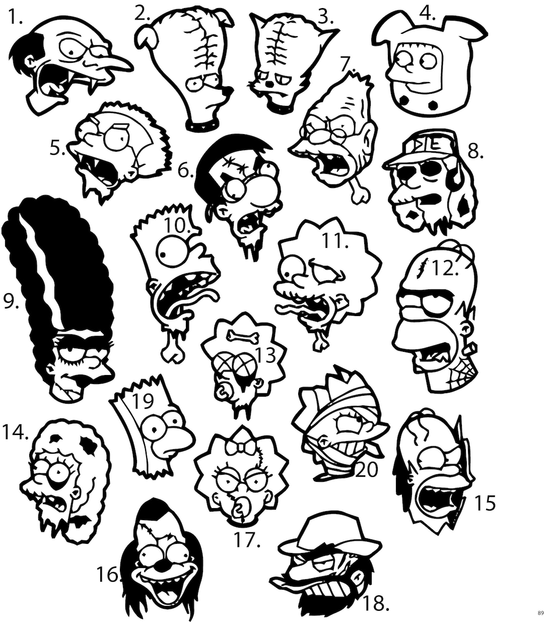 Pre-made Ready to Use Zombie Simpsons Flash Tattoo Stencils Set of 4 - Etsy
