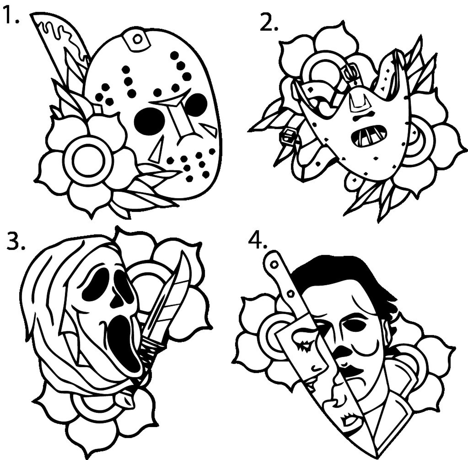 Pre-made Ready to Use Horror Spooky Scary Flash Tattoo Stencils Set of ...