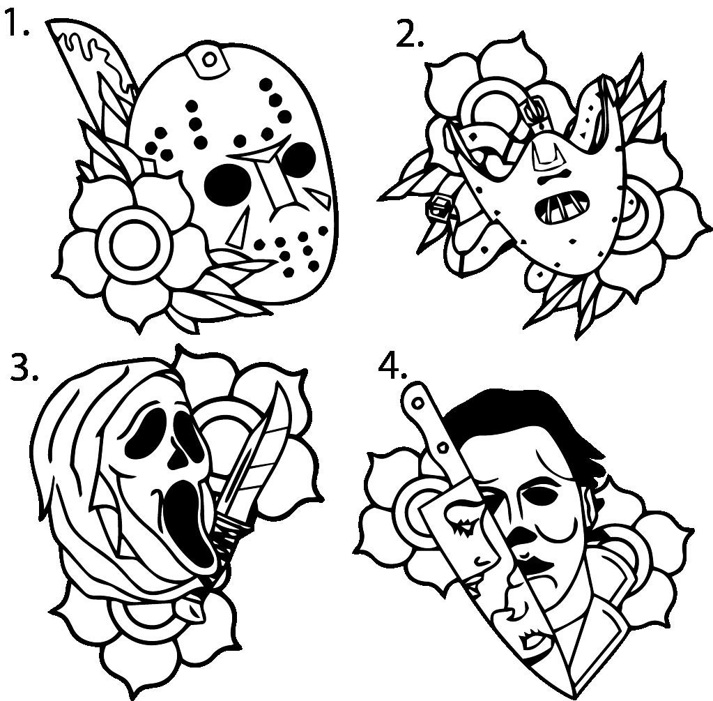 Pre-made Ready to Use Horror Spooky Scary Flash Tattoo Stencils Set of ...