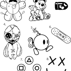 Pre-cut Ready to Use Fun Voodoo Teddy Bear Bomb Tattoo Stencils Set of ...