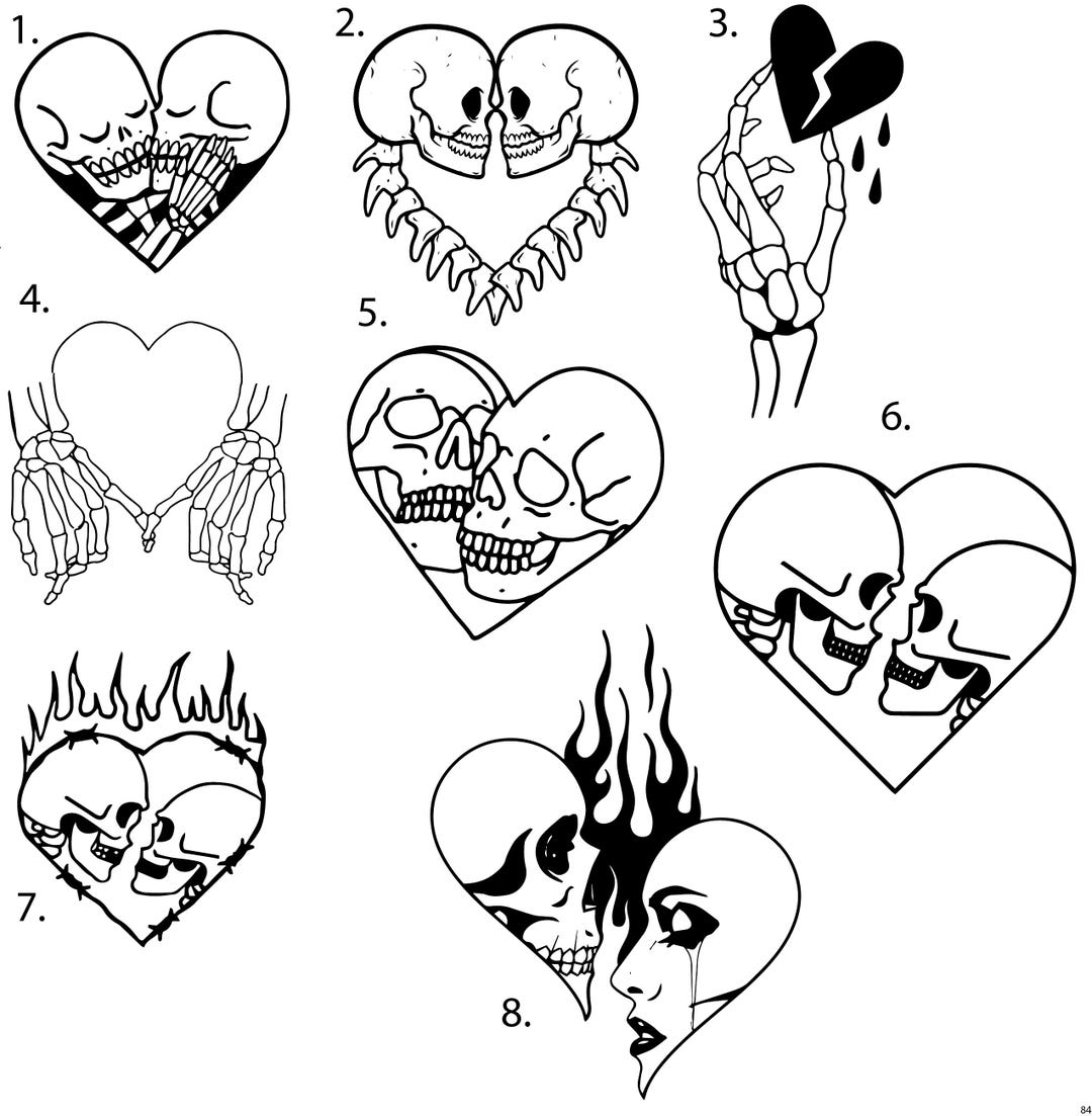 Pre-made Ready to Use Love Skeleton Flash Tattoo Stencils Set of 4 - Etsy