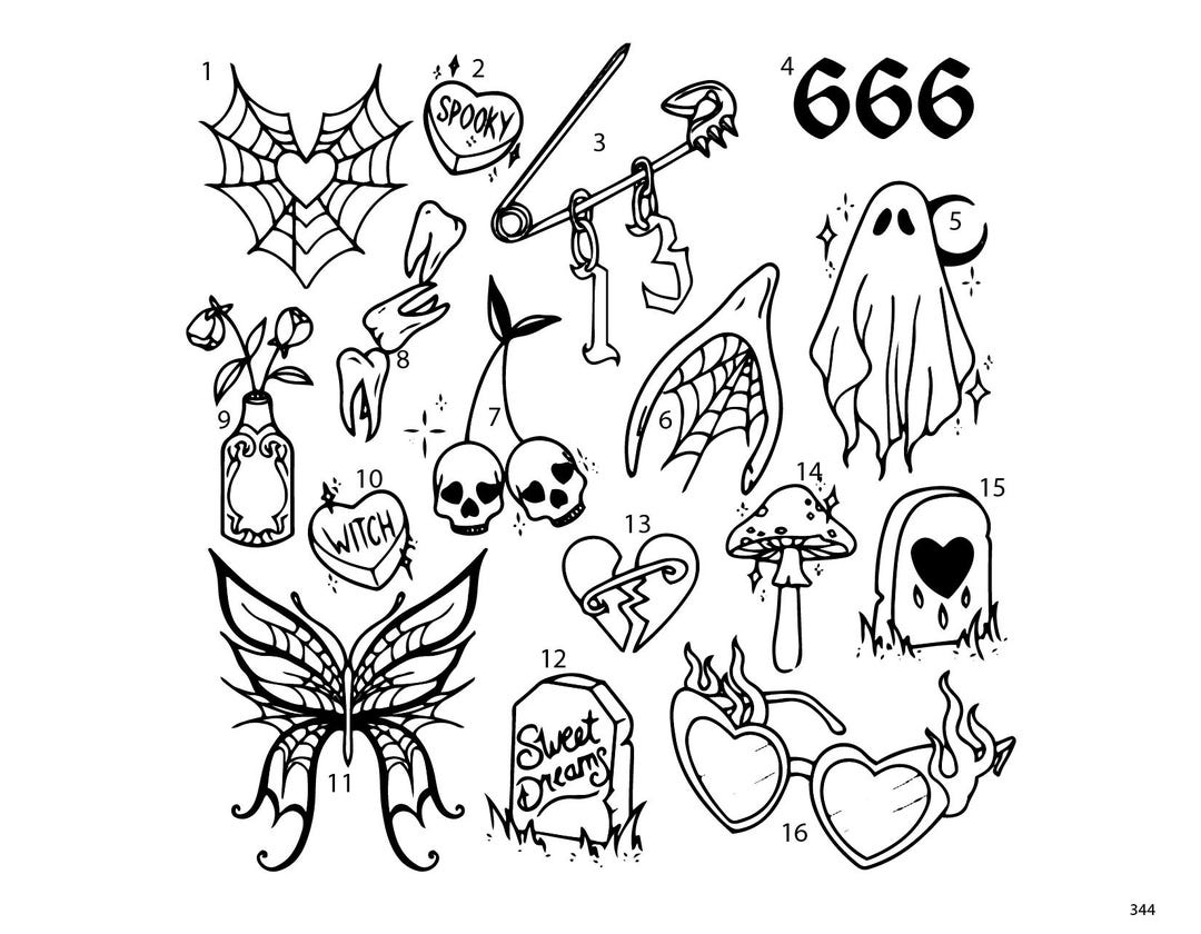 Pre-made Ready to Use Spooky Halloween Witch Scary Flash Tattoo ...