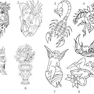 Pre-made Ready to Use Angels Scorpion Devil Hand Poke Flower Tattoo ...