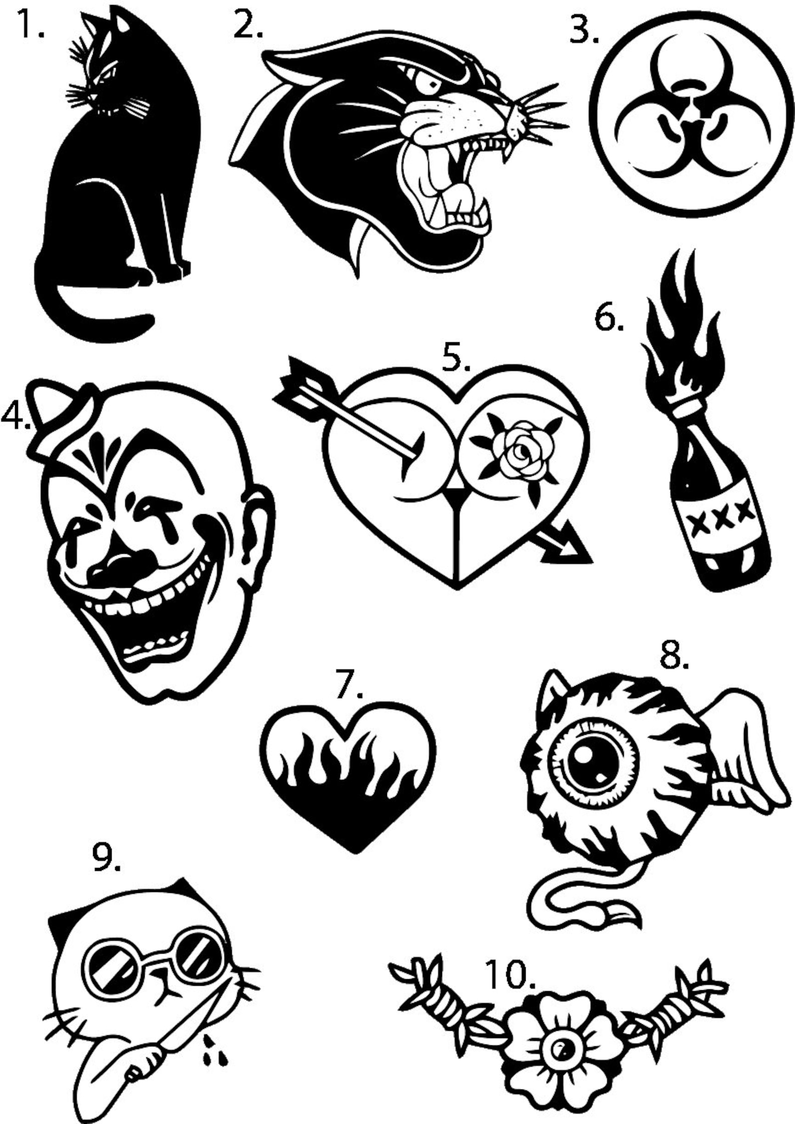 Pre-made Ready to Use Flash Tattoo Stencils Set of 4 - Etsy