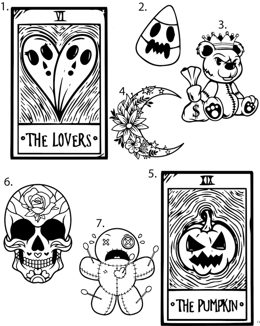 Pre-made Ready to Use Halloween Witchy Ghost Flash Tattoo Stencils Set ...