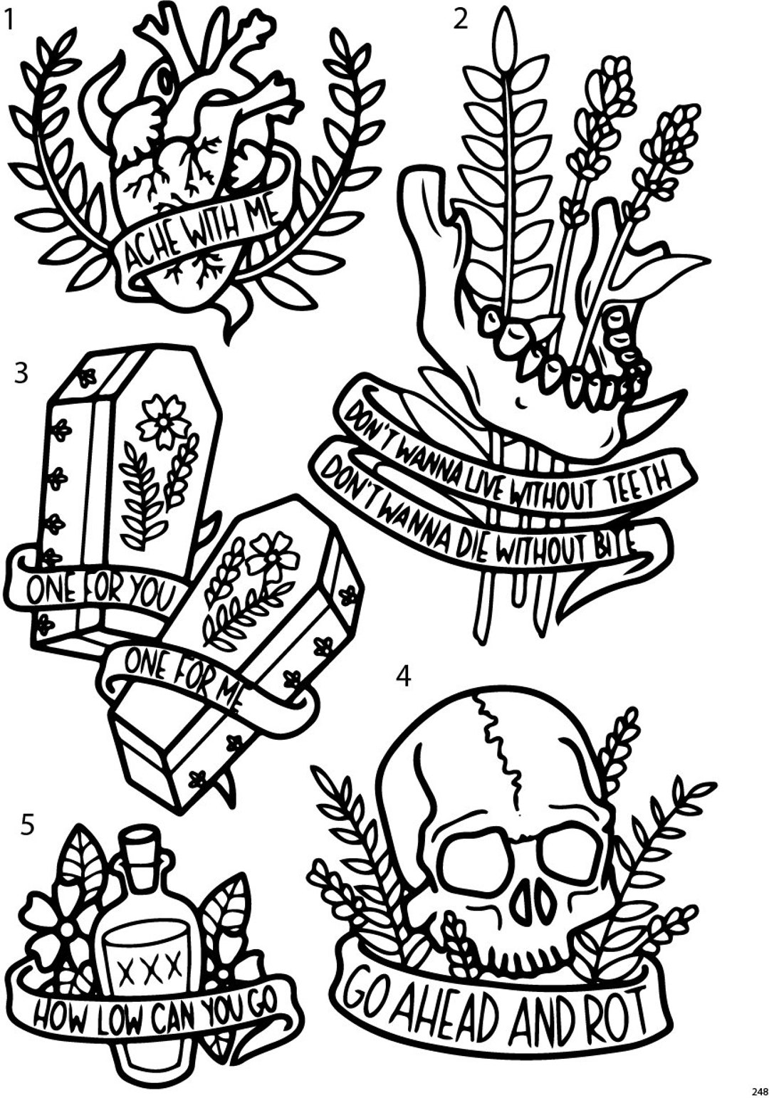 Pre-made Ready to Use Skull Coffin Flower Heart Edgy Flash Tattoo ...