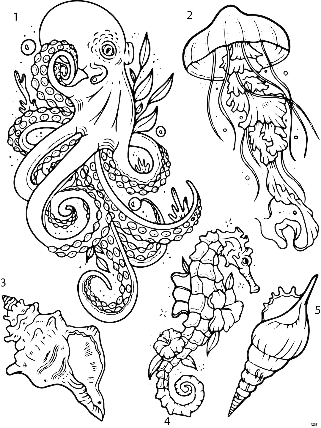 Pre-cut Ready to Use Hand Poke Under the Sea Jellyfish Seashell Sea ...