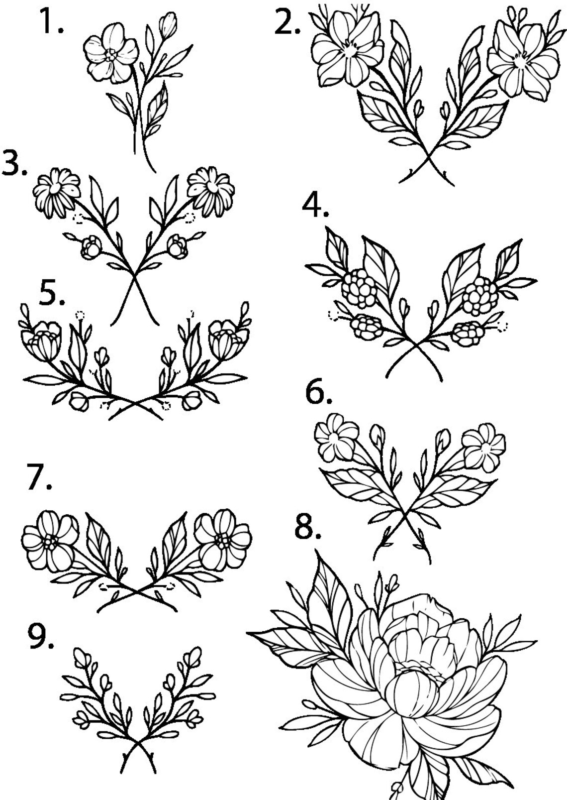 Pre-made Ready to Use Cute Floral Flash Tattoo Stencils Set of - Etsy